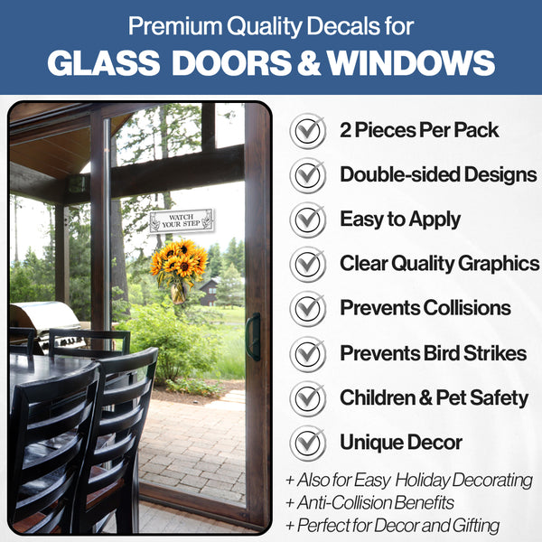2 Pcs Premium Decals for Glass Doors & Windows (Double-Sided for Glass ...